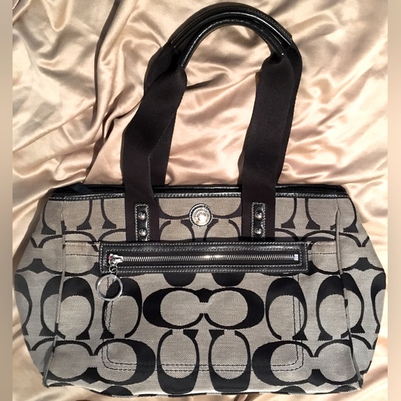 Coach | Bags | Coach Daisy Signature Tote Shoulder Handbag Black Gray ...